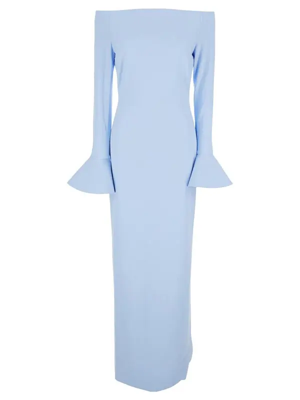 Solace London Anica Bell Sleeve Off-shoulder Long Dress - Blue