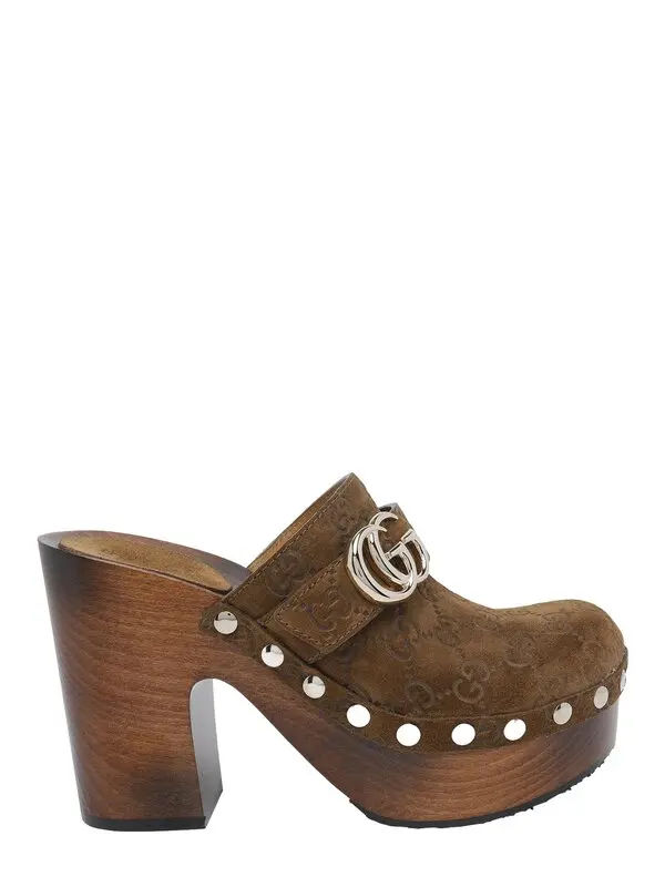 Gucci Double G Suede Platform Clogs - Brown