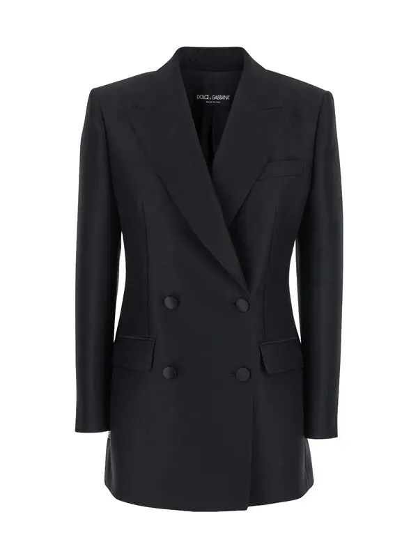 Dolce & Gabbana Black Double-breasted Jacket With Peak Lapels In Wool And Silk - Multicolor