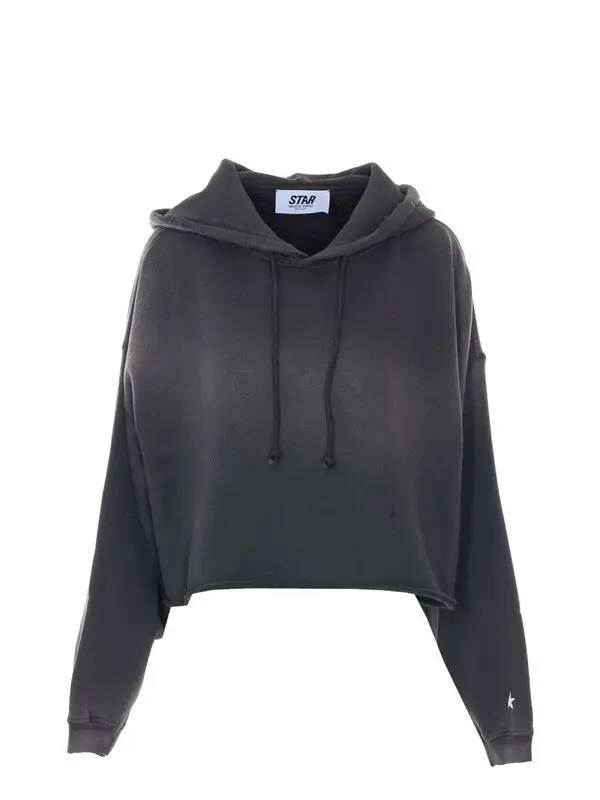 GOLDEN GOOSE Oversize Cropped Logo Hoodie - Gray
