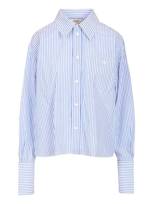 Celine Cropped Shirt With Triomphe Embroidery - Blue