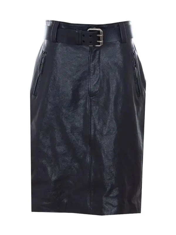 Saint Laurent Belted Leather Pencil Skirt - Black