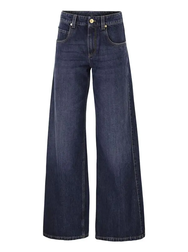Brunello Cucinelli Wide Leg Jeans With Embellished Detail - Multicolor