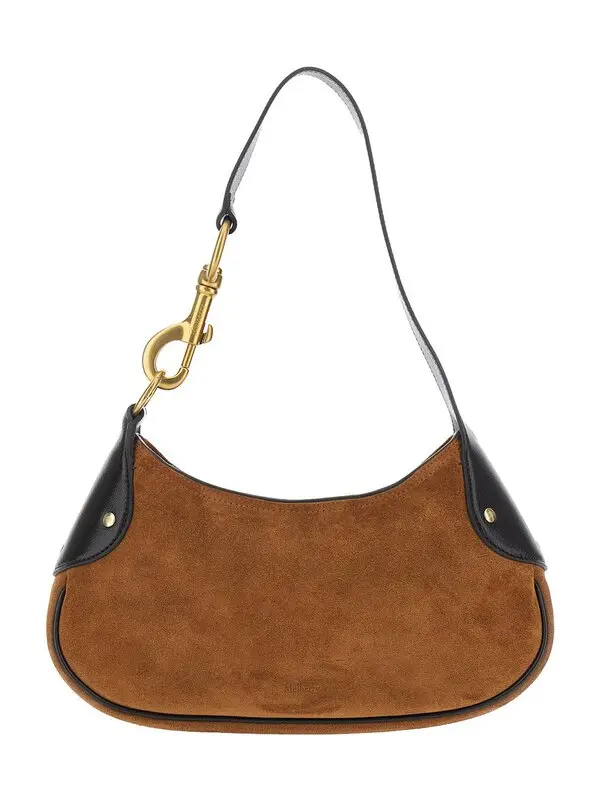 Mulberry Hackney Shoulder Bag In Brown Suede With Embossed Logo - Multicolor