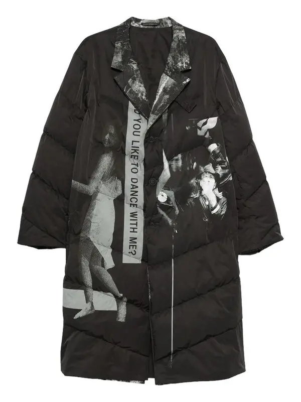 Yohji Yamamoto Quilted Graphic Print Coat - Black