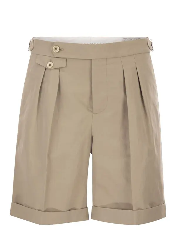 Brunello Cucinelli Cotton And Linen Panama Bermuda Shorts - Cream