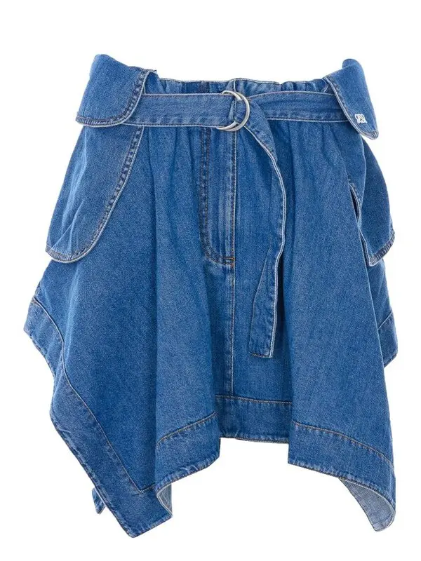 Loewe Asymmetrical Belted Cargo Denim Skirt - Blue
