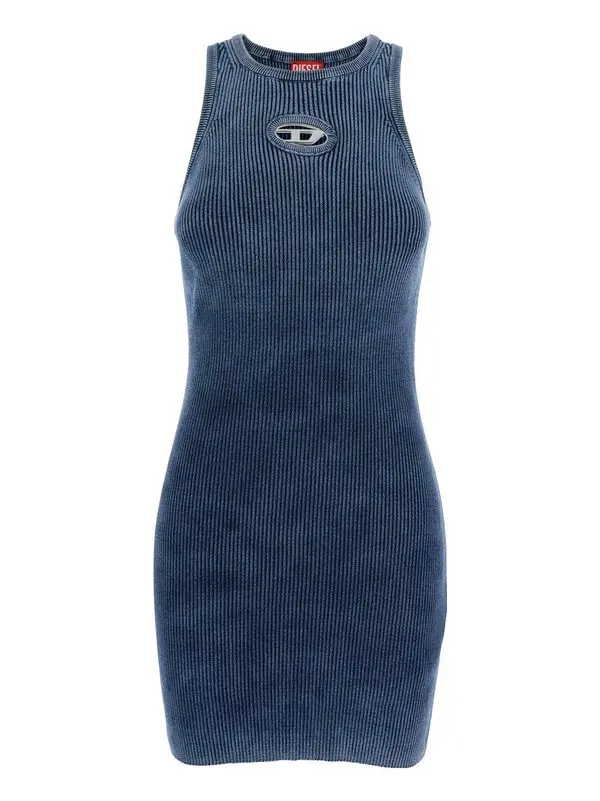 DIESEL® Sleeveless Ribbed Cotton Dress With Cut-out And Logo - Multicolor