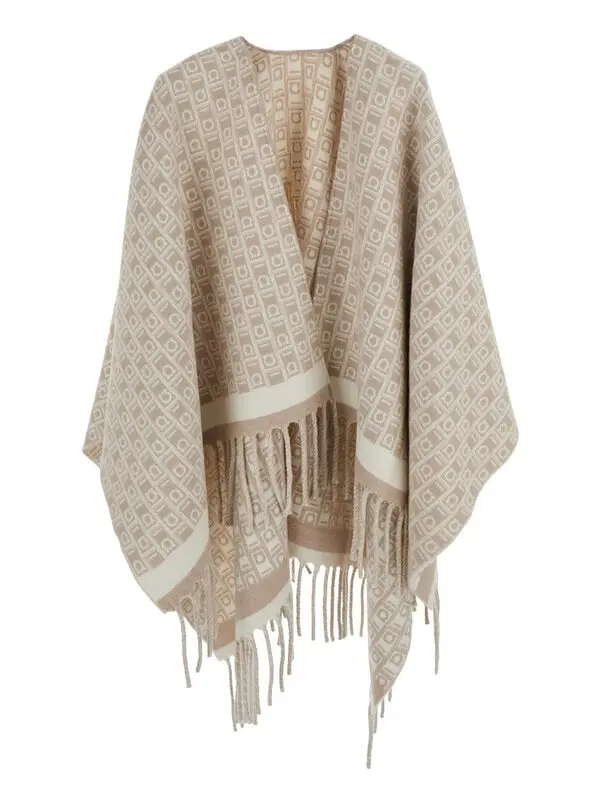 FERRAGAMO Wool Cape With Gancini Embroidery And Frayed Hem - Multicolor