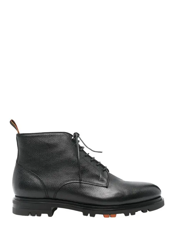 Santoni Black Grained Leather Lace-up Boots - Multicolor