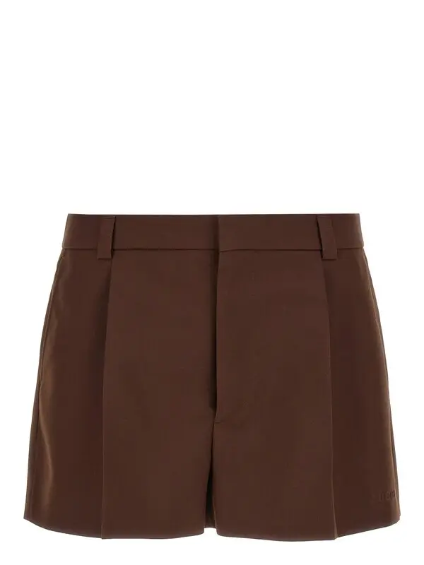 Gucci Wool Twill Shorts With Embossed Logo - Brown