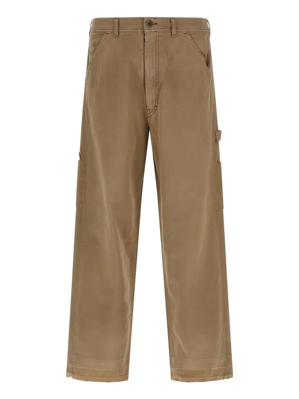MAISON MARGIELA Herringbone Cotton Canvas Wide Leg Trousers - Cream