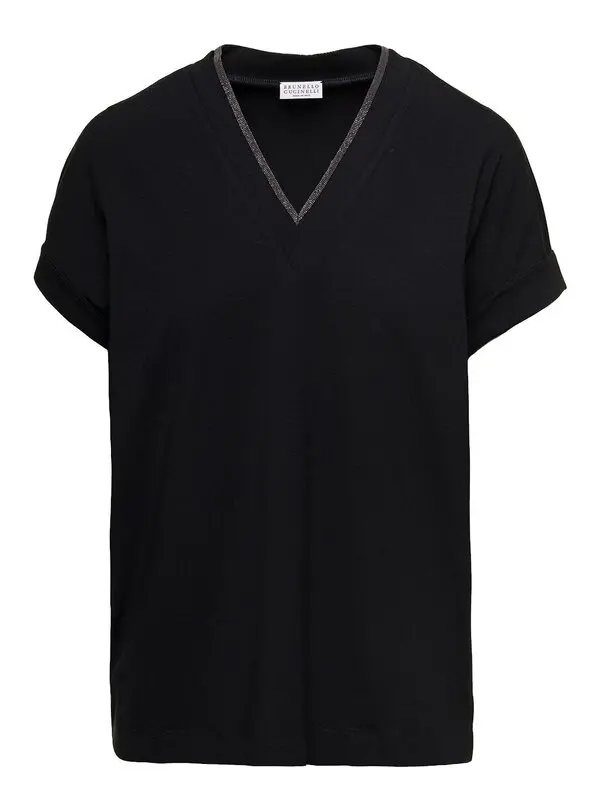 Brunello Cucinelli T-shirt With Monile Detail - Black