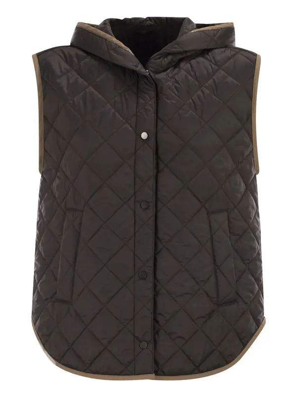 Brunello Cucinelli Quilted Nylon Gilet With Thermore® Padding And Hood - Multicolor