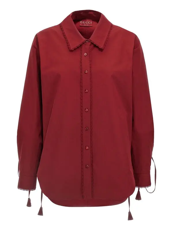 Gucci Lacing Detail Cotton Poplin Shirt - Red