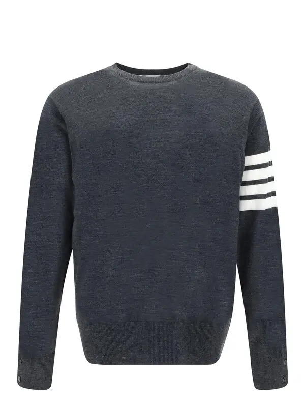 Thom Browne Virgin Wool Sweater With Signature Stripes - Gray