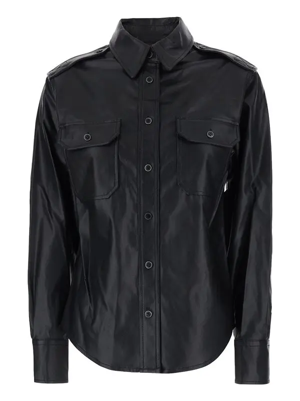 Isabel Marant Étoile Noee' Black Eoleather Shirt With Classic Collar And Applied Pockets - Multicolor