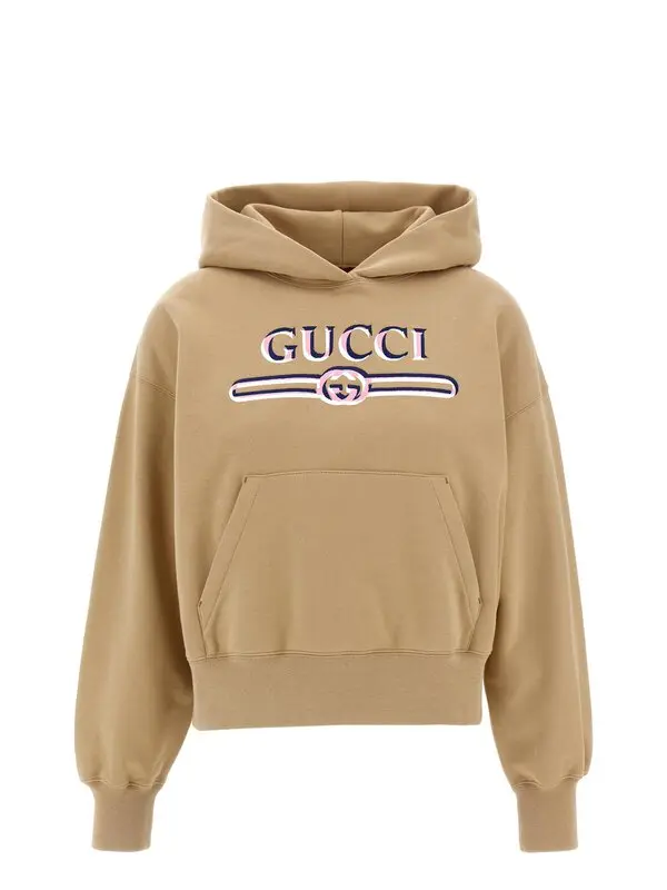 Gucci Embroidered Logo Hoodie - Cream