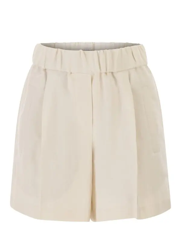 Brunello Cucinelli Baggy Pleated Shorts In Viscose And Linen Twill - Cream