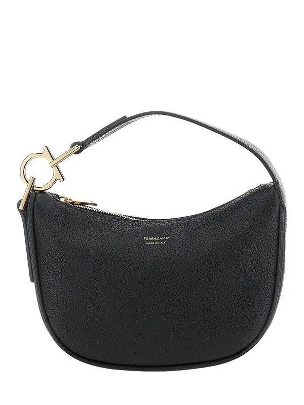 FERRAGAMO Gancini Textured Leather Top Handle Bag - Black