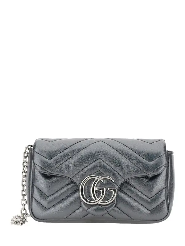 Gucci Metallic Leather Mini Ophidia Bag With Chain Strap - Silver