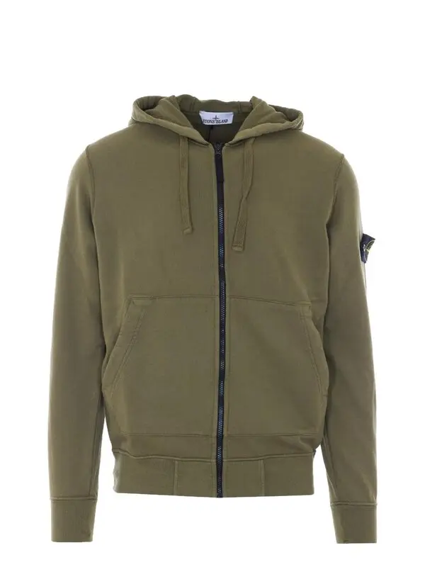 Stone Island Logo Zip Hoodie - Green