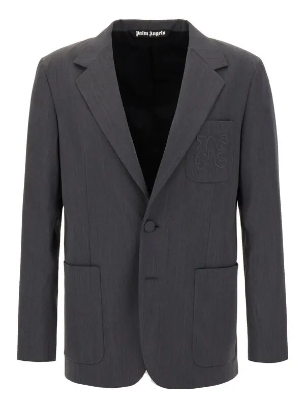 Palm Angels Single Breasted Blazer With Embroidered Logo - Multicolor