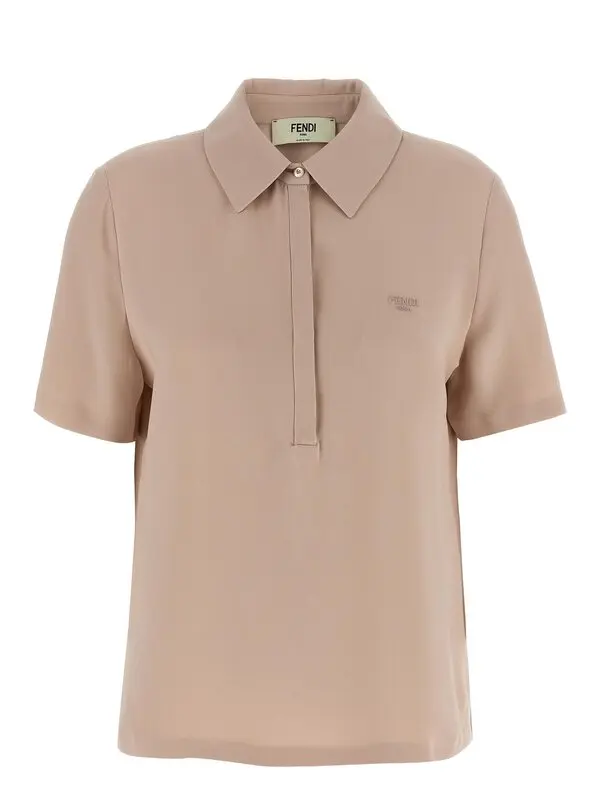 Fendi Silk Cady Polo Shirt With Logo Embroidery - Pink