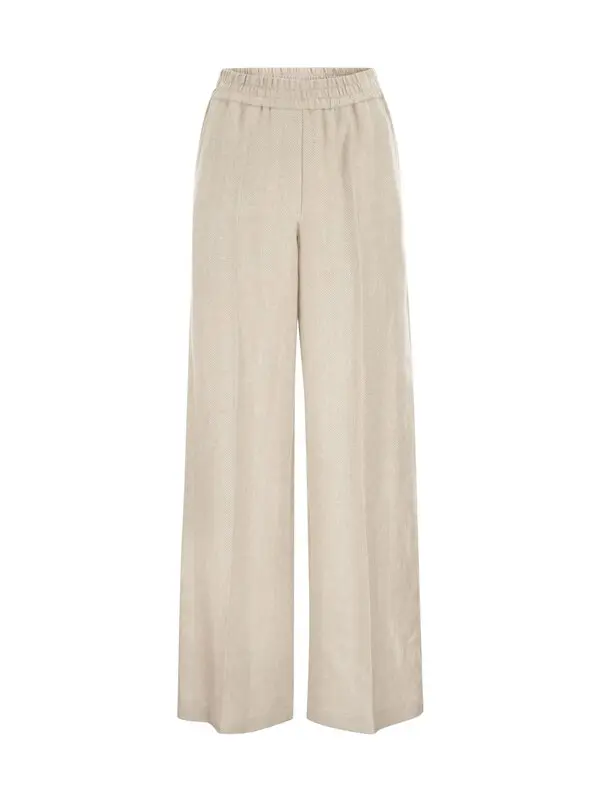 Brunello Cucinelli Loose Track Trousers In Chevron Linen And Cotton - Multicolor