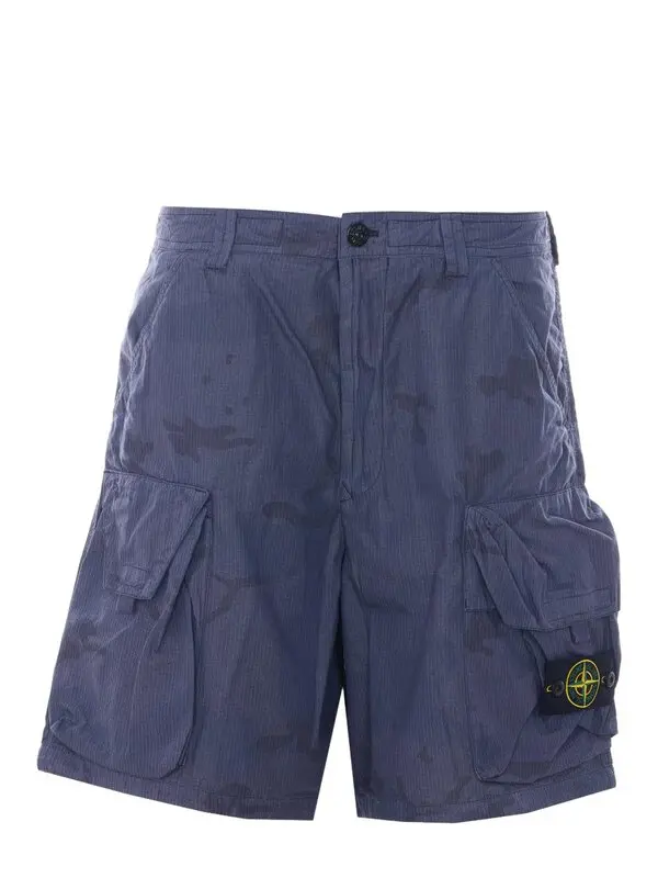 Stone Island Logo Patch Cargo Bermuda Shorts - Blue