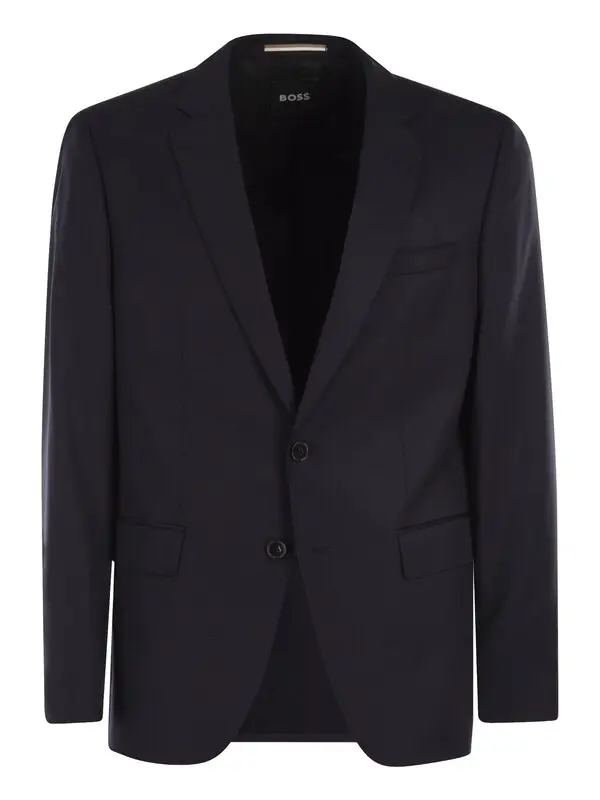 BOSS Slim Fit Blazer In Virgin Wool Serge - Blue