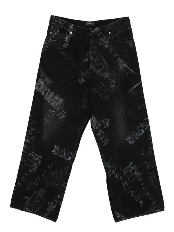 Balenciaga Wide-leg Jeans With Graphic Pattern - Black