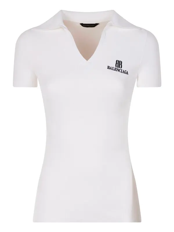 Balenciaga Ribbed V-neck Short-sleeved Polo Shirt - White