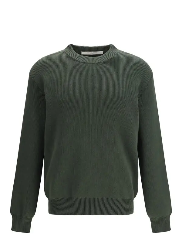 GOLDEN GOOSE Ribbed-knit Crewneck Sweater With Printed Logo - Green
