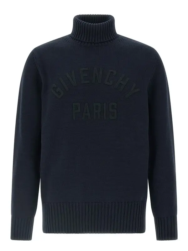 Givenchy Paris Embroidered Turtleneck Sweater - Blue
