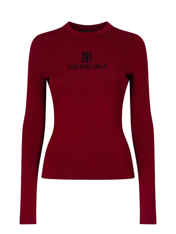 Balenciaga Ribbed Crewneck Long-sleeved Fitted Top - Red