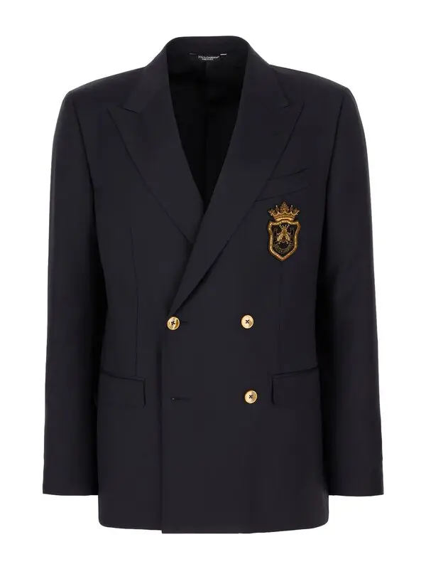 Dolce & Gabbana Double-breasted Blazer With Embellished Crest - Multicolor