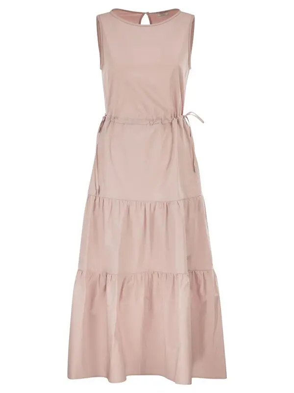 Peserico Sleeveless Stretch Cotton Tiered Midi Dress - Pink