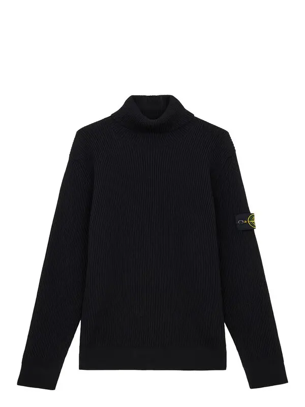 Stone Island Ribbed Wool Turtleneck Pullover - Black