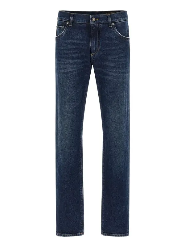 Dolce & Gabbana Slim Fit Jeans With Logo Plaque - Blue