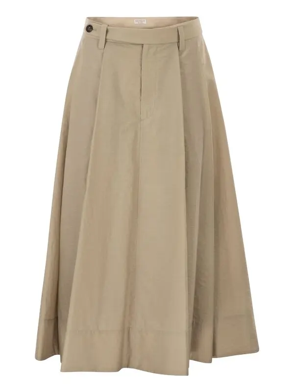 Brunello Cucinelli Sartorial Skirt In Techno Cotton Poplin With Embellishment - Cream