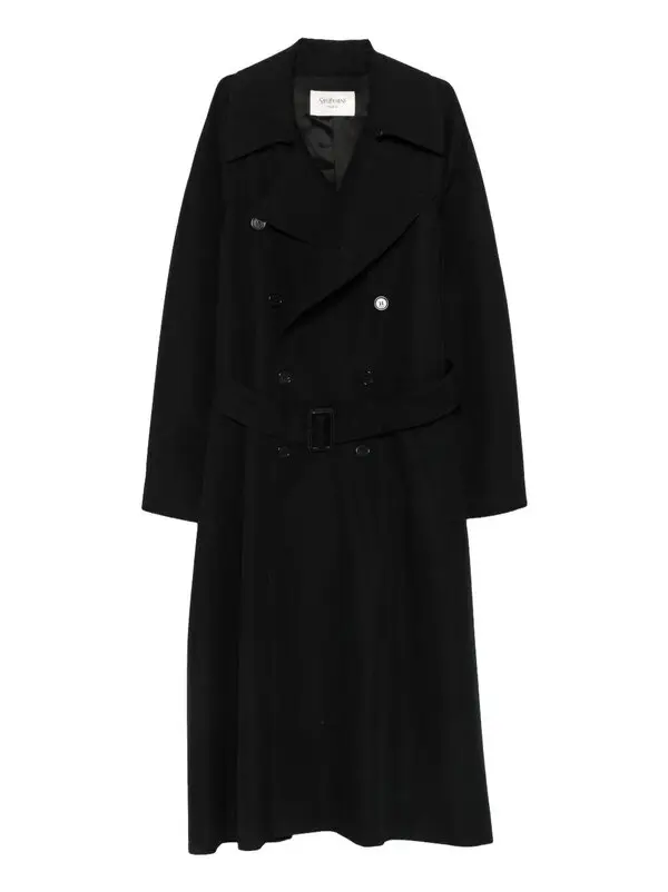 Saint Laurent Double-breasted Long Grain De Poudre Coat - Black