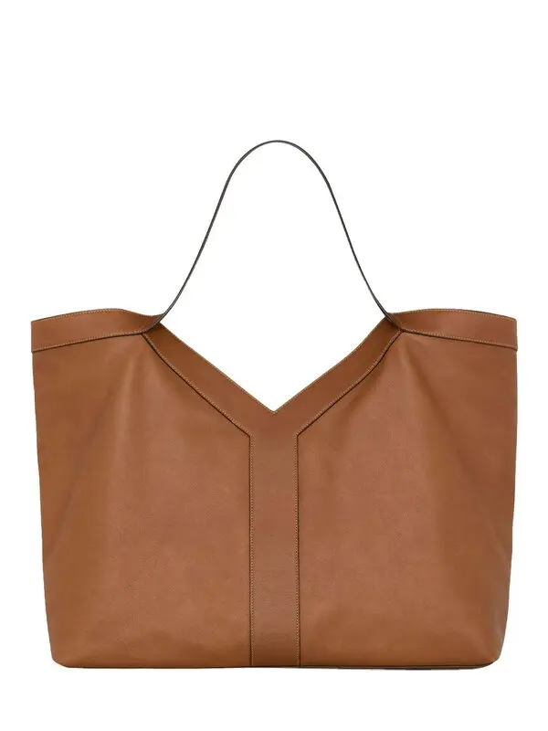 Saint Laurent Y" Large Tote In Grained Leather - Brown