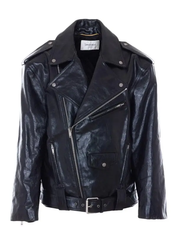 Saint Laurent Calfskin Leather Biker Jacket - Black