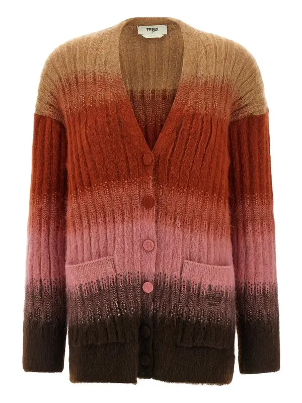 Fendi Vanisé Ribbed Knit Cardigan - Multicolor