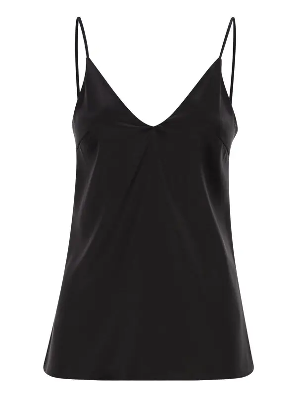 Brunello Cucinelli Stretch Silk Satin V-neck Top - Black