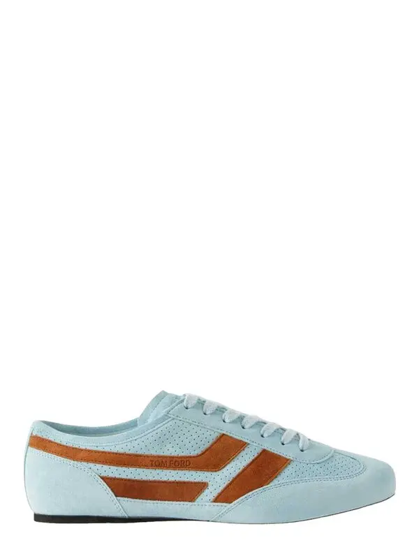 TOM FORD Perforated Suede Striped Detail Sneakers - Blue
