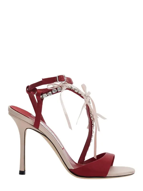 JIMMY CHOO Lula Heeled Sandals With Crystal Embellished Straps And Bow Detailing In Satin - Multicolor