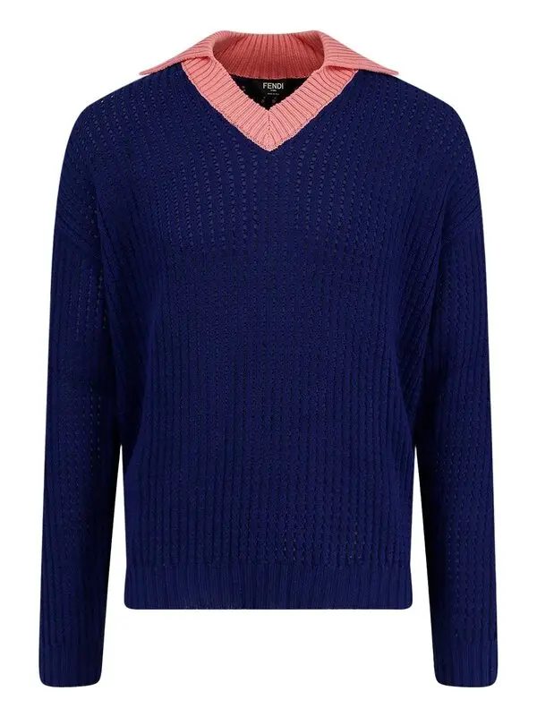 Fendi Oversized V-neck Sweater With Contrasting Collar - Multicolor