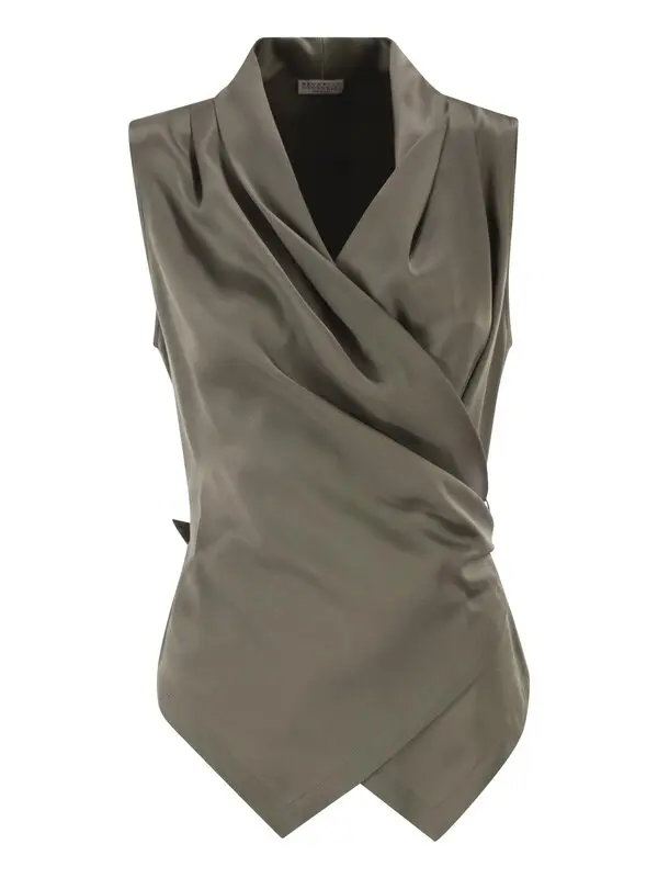 Brunello Cucinelli Sleeveless Silk Satin Wrap Top - Multicolor